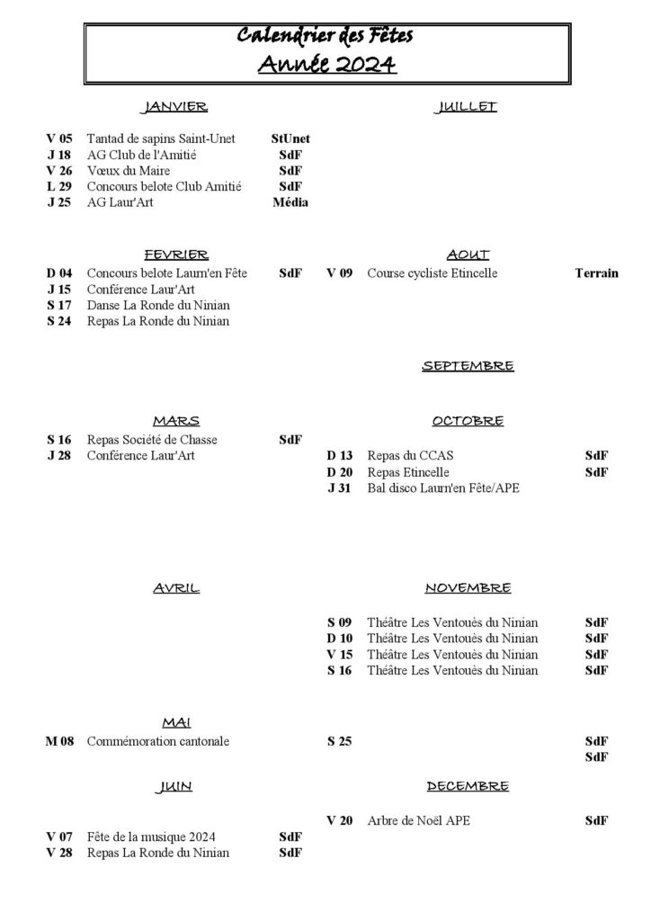 Calendrier des fêtes – Laurenan
